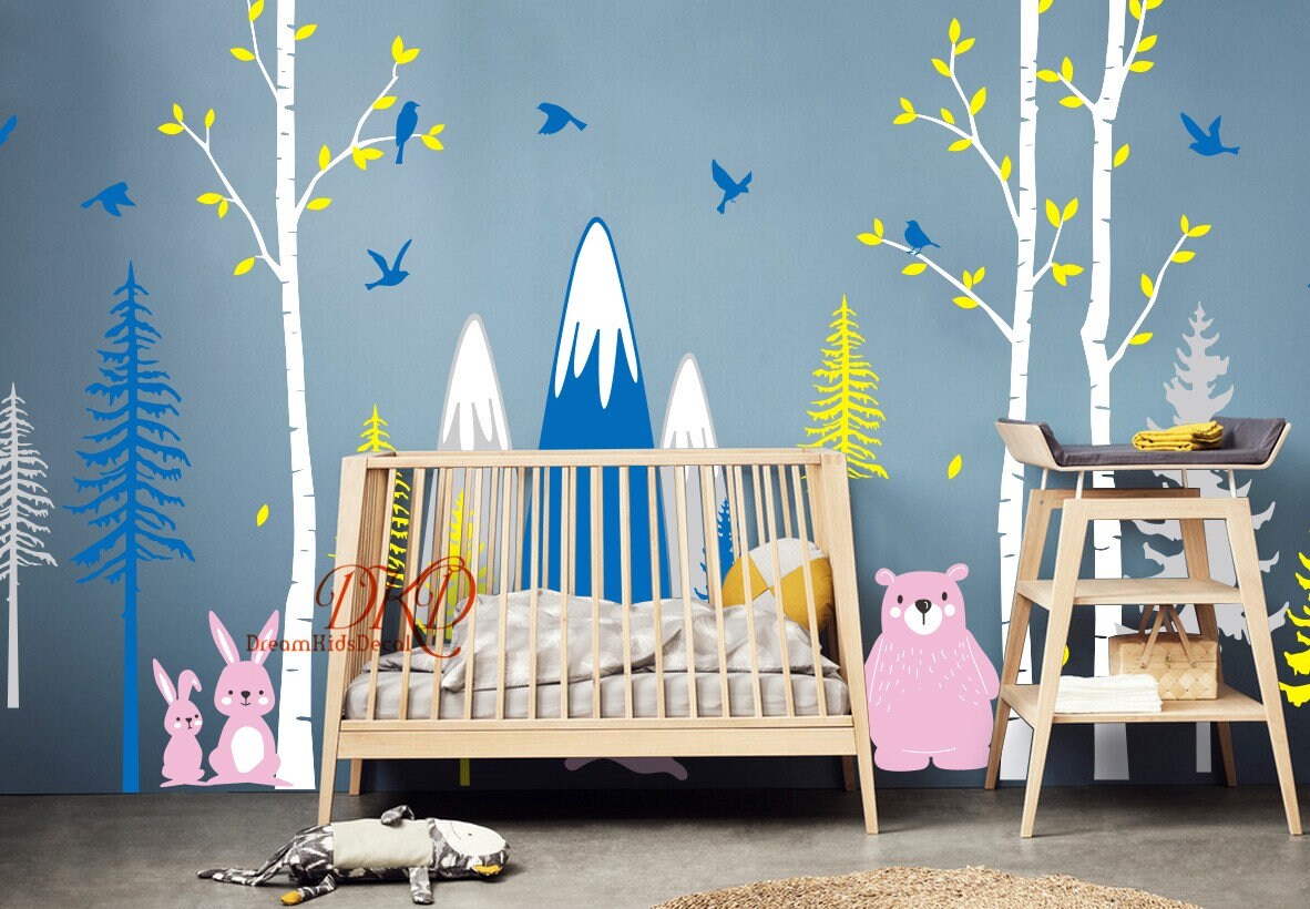 Pine Tree Wall Decal Forest nursery decals Woodland Birch | Etsy