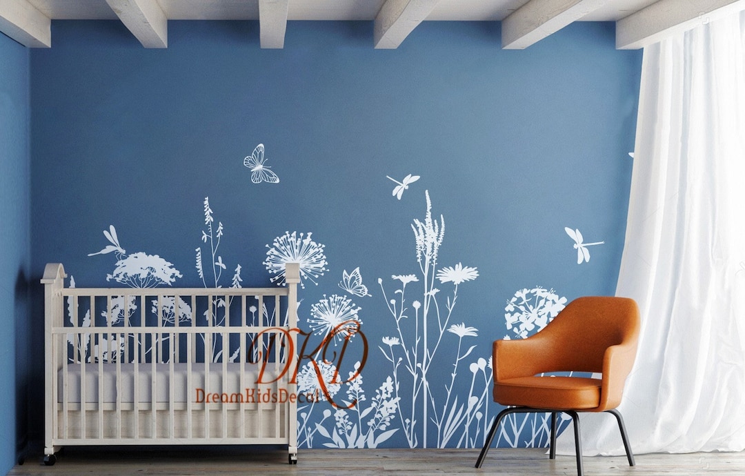 Dandelion Wall Sticker Flower Wall Decal Floral Grass Plant Border With ...
