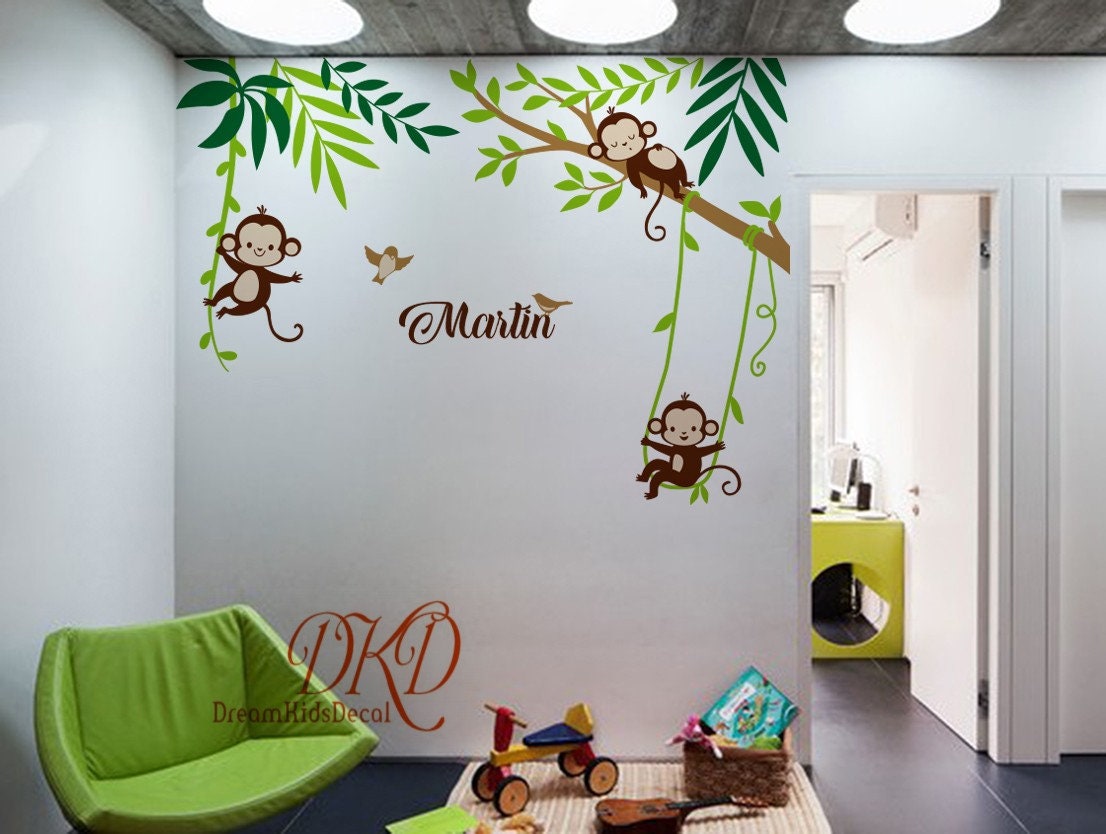 Monkey Tree Wall Decal, Jungle Monkey Tree Kids Room Wall Decal ...
