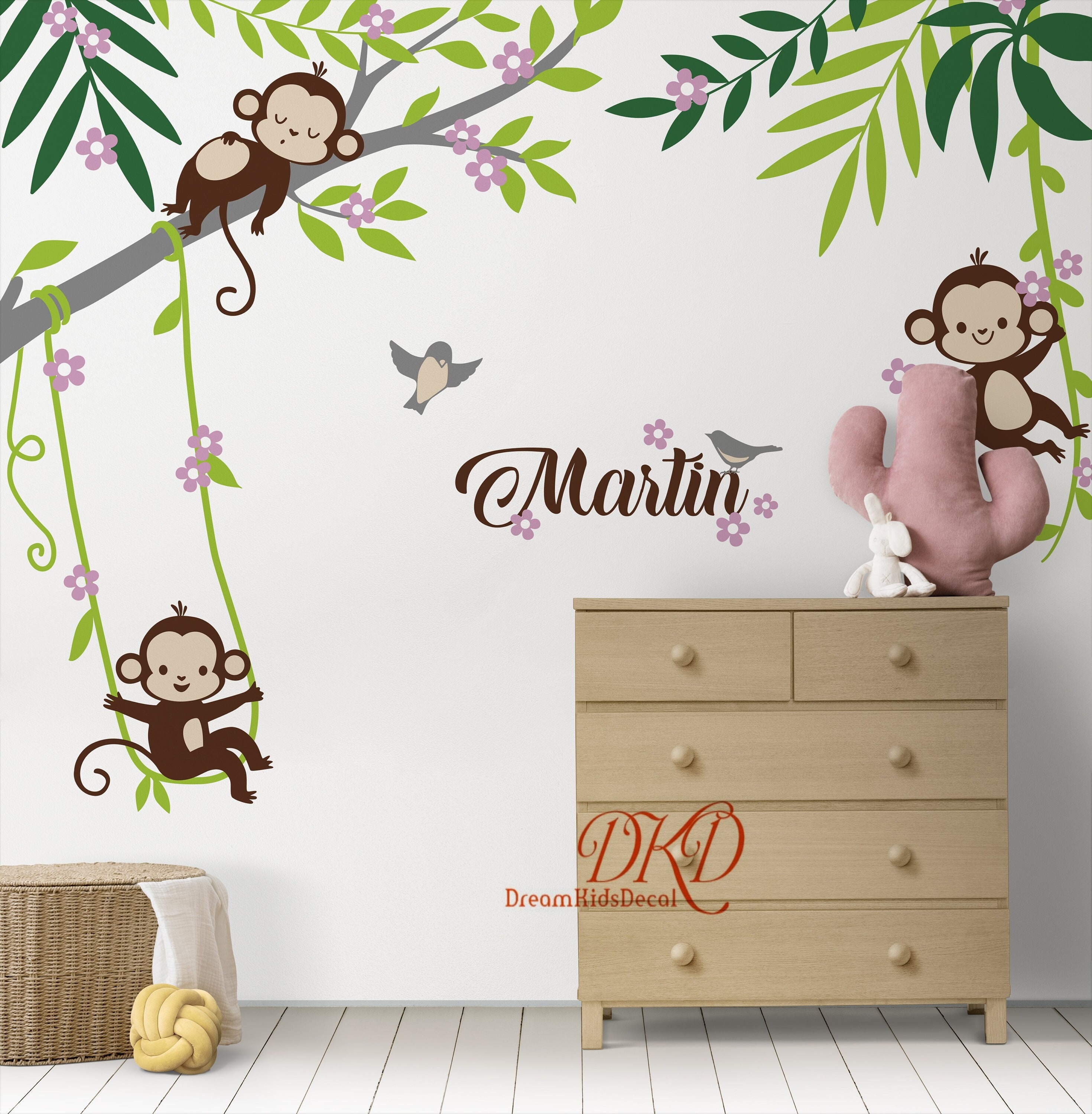 Monkey Tree Wall Decal, Jungle Monkey Tree Kids Room Wall Decal ...