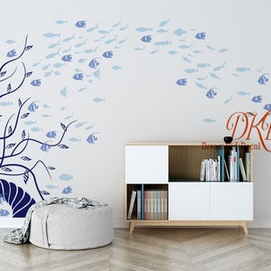 School Fish Wall Decal for Nursery Kids Room Bathroom Decor, Rainbow ...