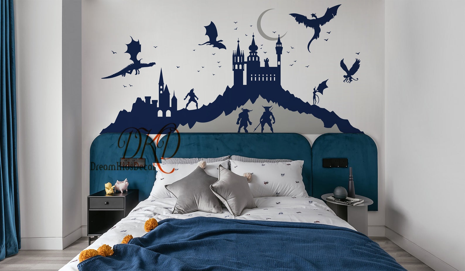 Fantasy Wall Castle Decal Moon Castle and Flying Dragon - Etsy