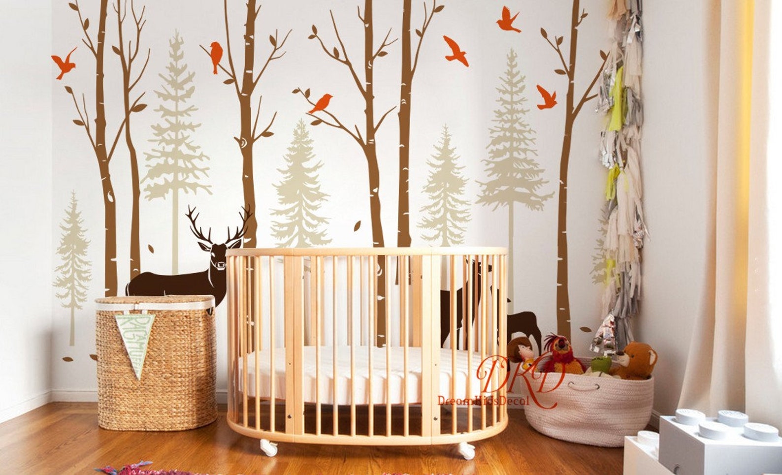 Birch Trees Pine Trees With Deer Wall Decal Fir Tree Forest | Etsy