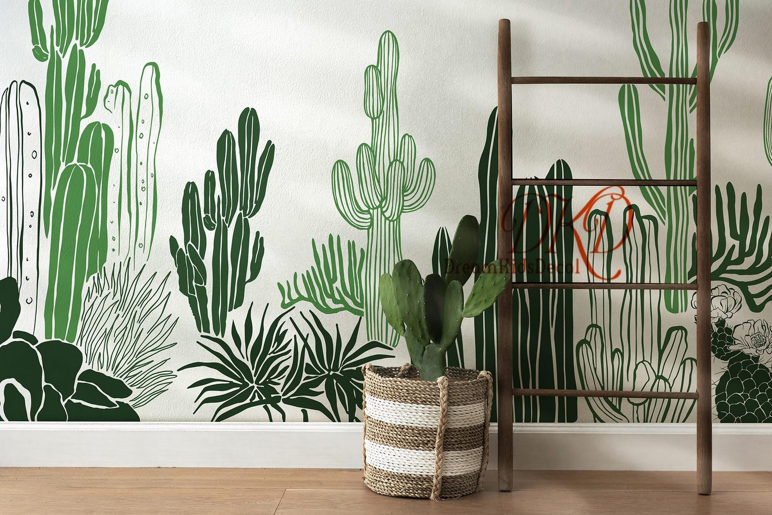 Cactus Wall Decal, Cactus Wall Sticker, Green Cactus Garden, Cacties ...