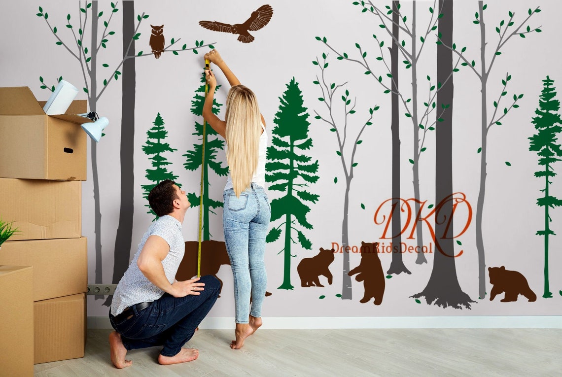Woodland Forest Pine Trees Wall Decal for Baby Nursery Owl - Etsy