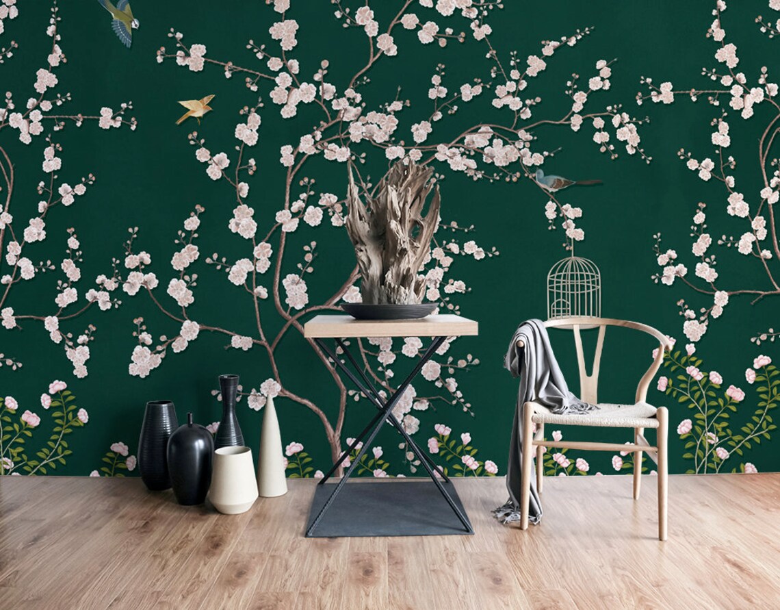 Chinoiserie Wallpaper Tree Branch and Birds Removable Floral - Etsy