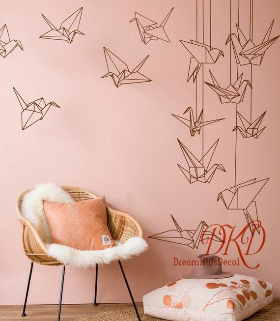 Origami Birds String Sticker Geometric Origami Crane Wall - Etsy