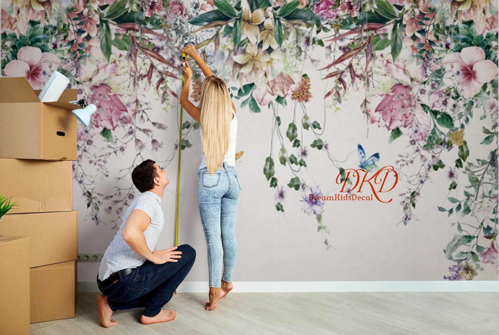 Watercolor flowers Wallpaper floral wall mural Peel and | Etsy