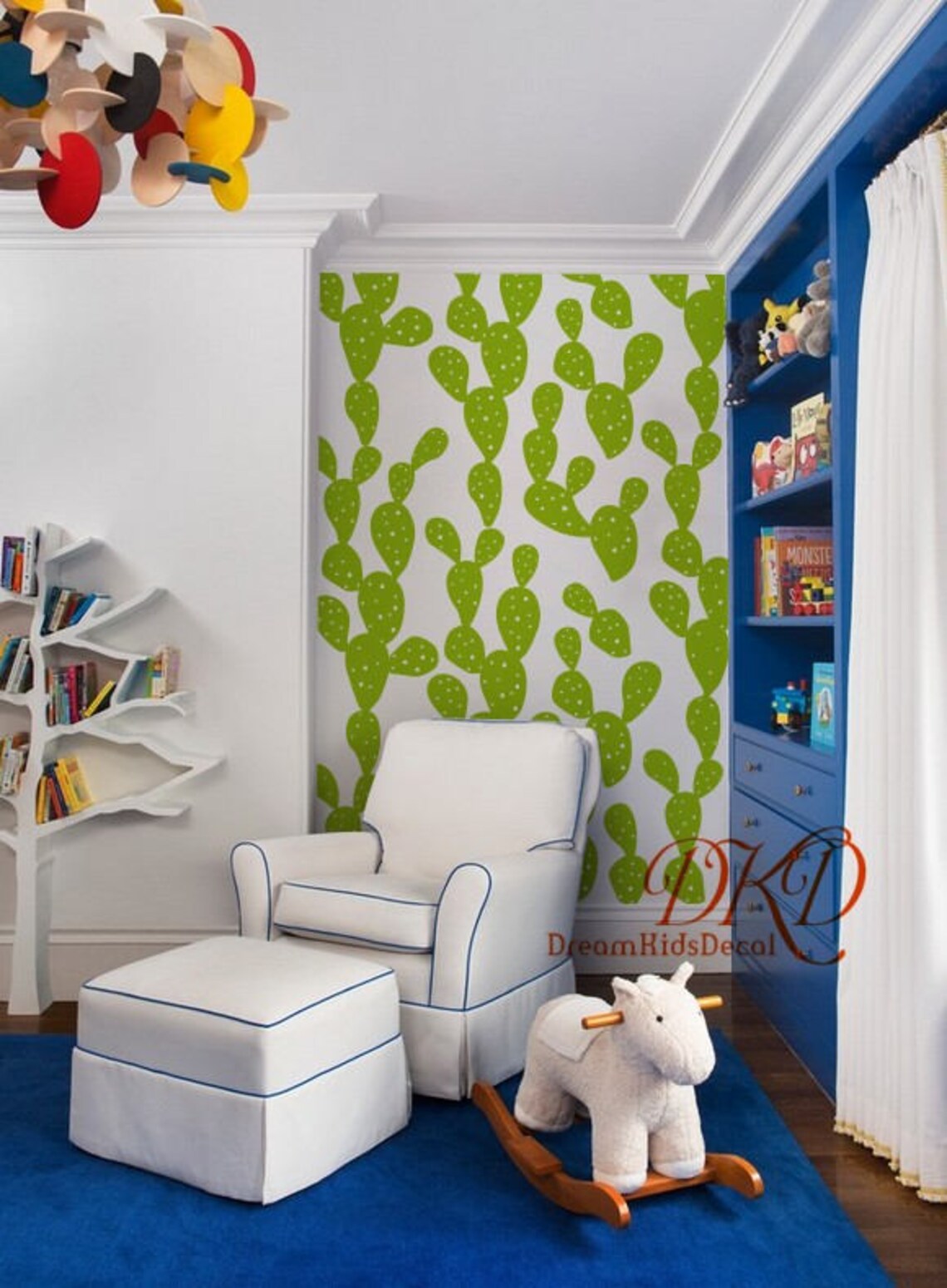 Cactus Pattern Wall Decal, Wallpaper Effect Wall Sticker Set, Green ...