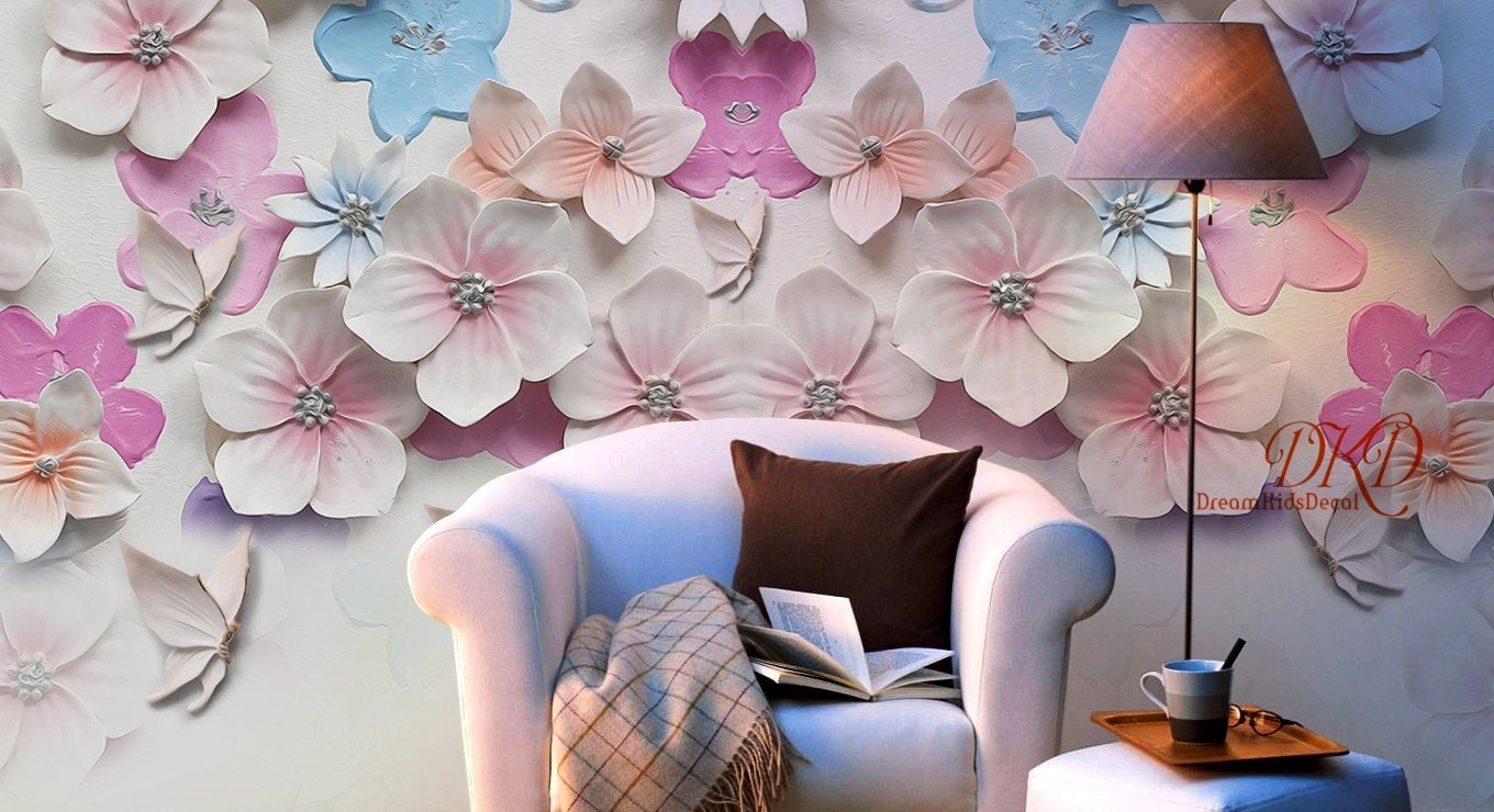 Self Adhesive Wallpaper Floral Wallpaper Mural Floral Wall | Etsy