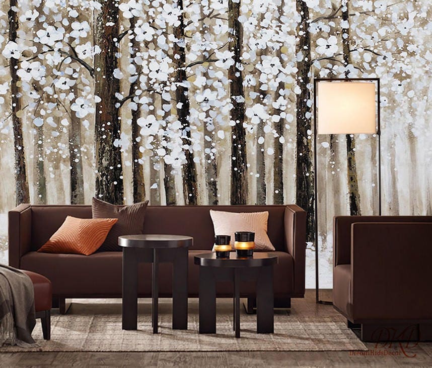 Nature Landscape Wall Mural Oil Painting Effect Tree in | Etsy