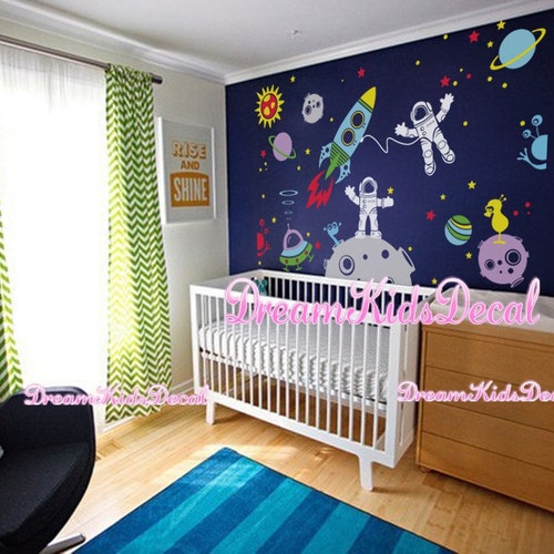 Outer Space Wall Decals Aliens Wall Decal Rocket Ship Wall - Etsy