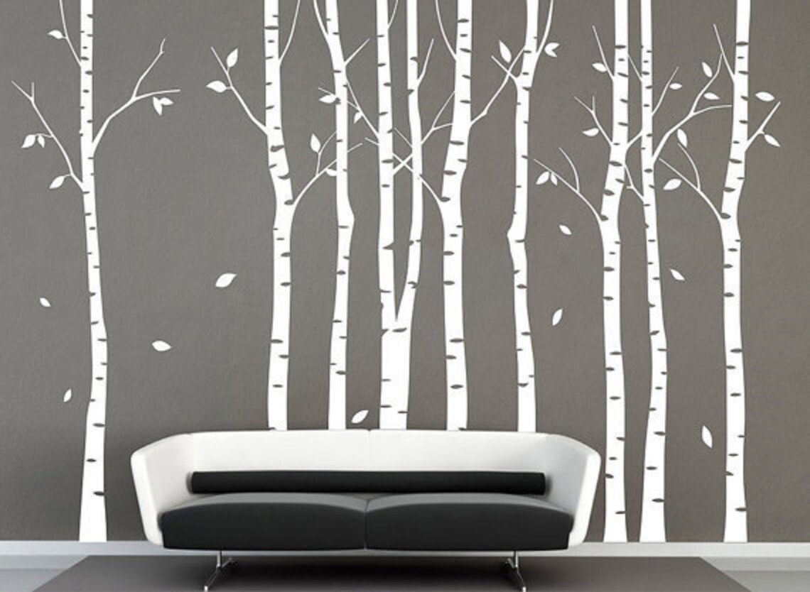 Tree wall decal 9 birch trees decals forest wall decals winter | Etsy