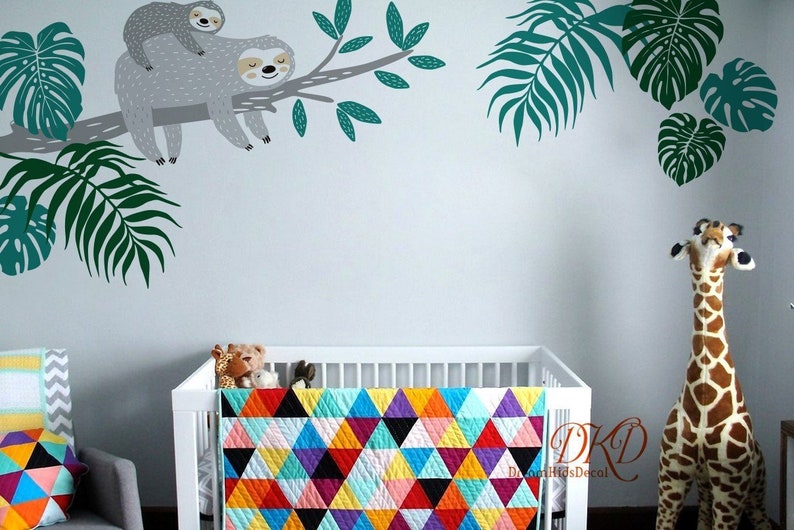 Hanging Sloth Decal Sloth Tree Branch Wall Decal Tropical - Etsy