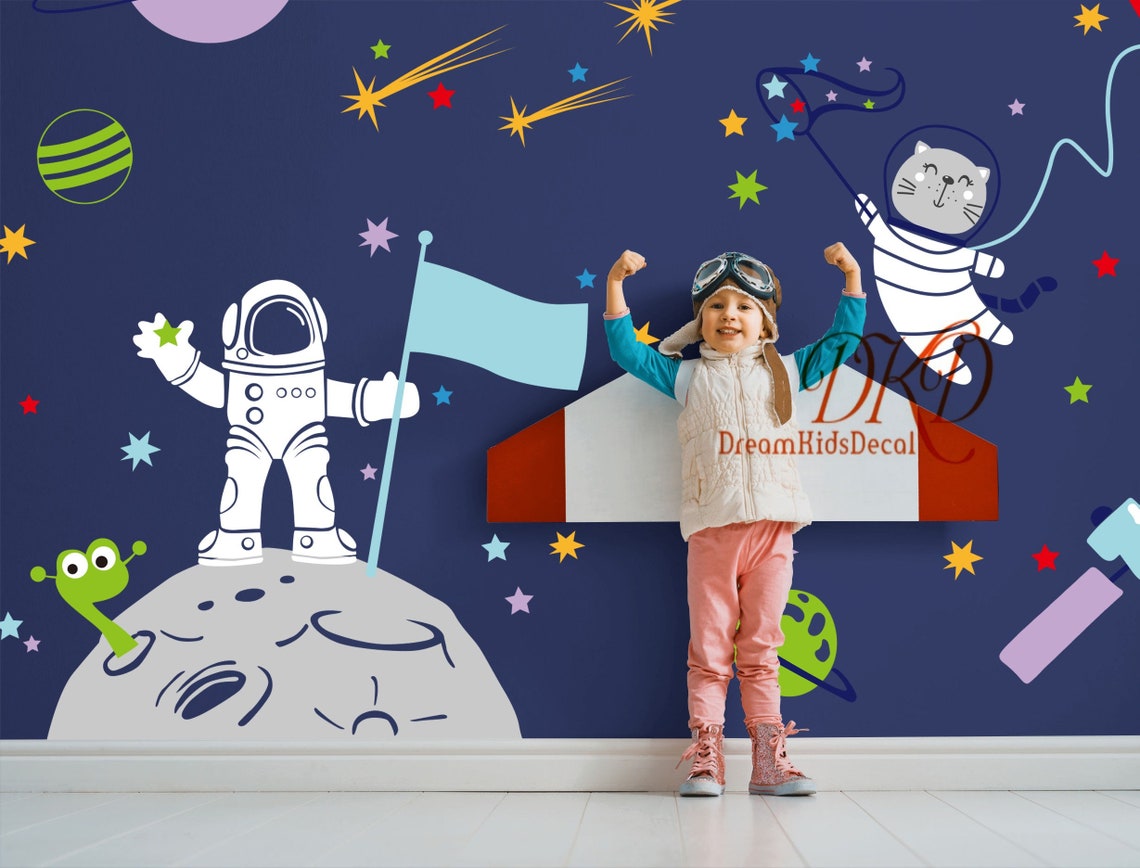 Space Wall Decal Planets Astronaut Rocket Stars Galaxy - Etsy