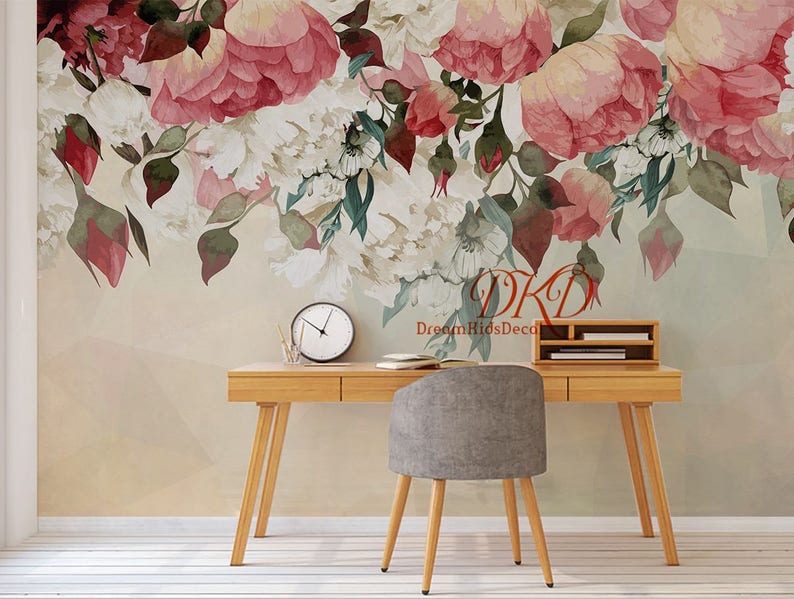 Large Peony Flowers Mural Self Adhesive Wallcoverings Etsy