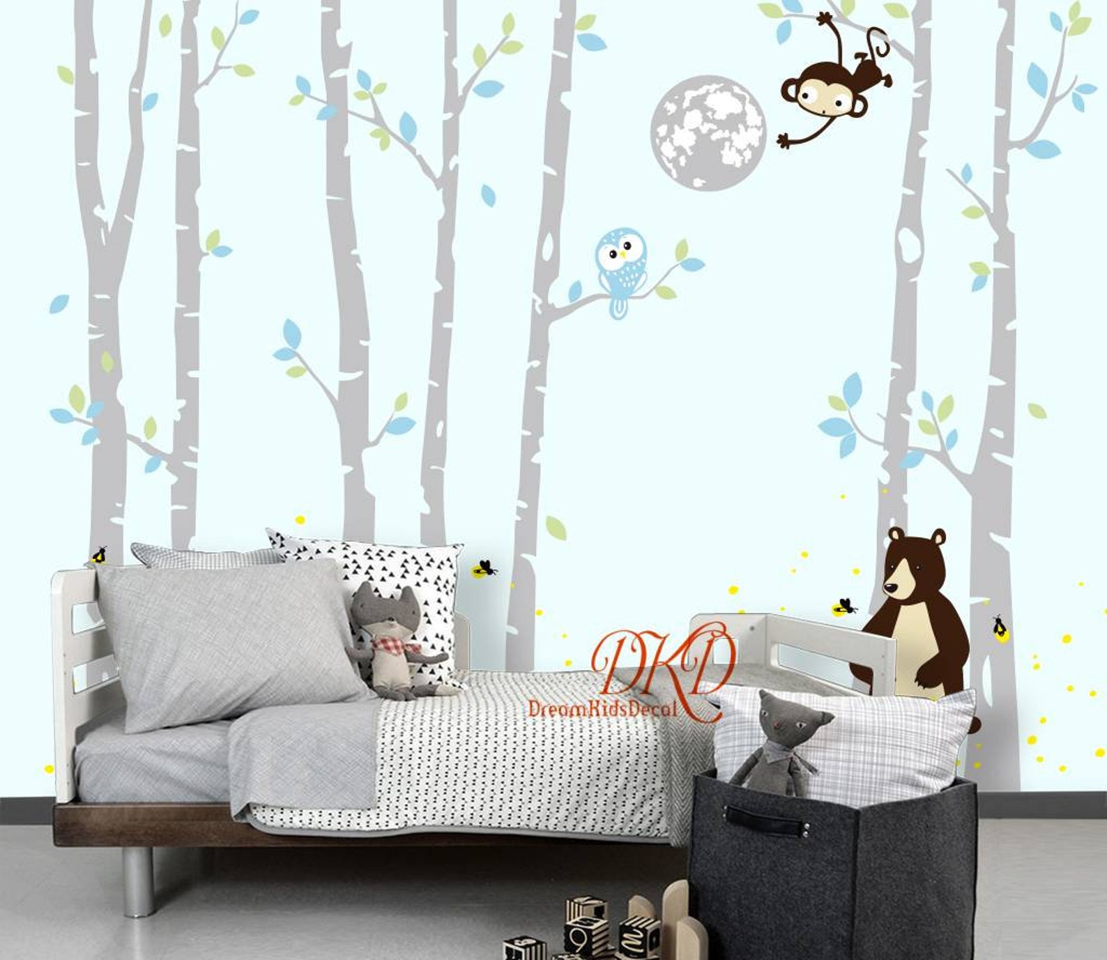 Birch Tree Wall Decal Wall Sticker, Night Time Forest Wall Decal, Tree ...