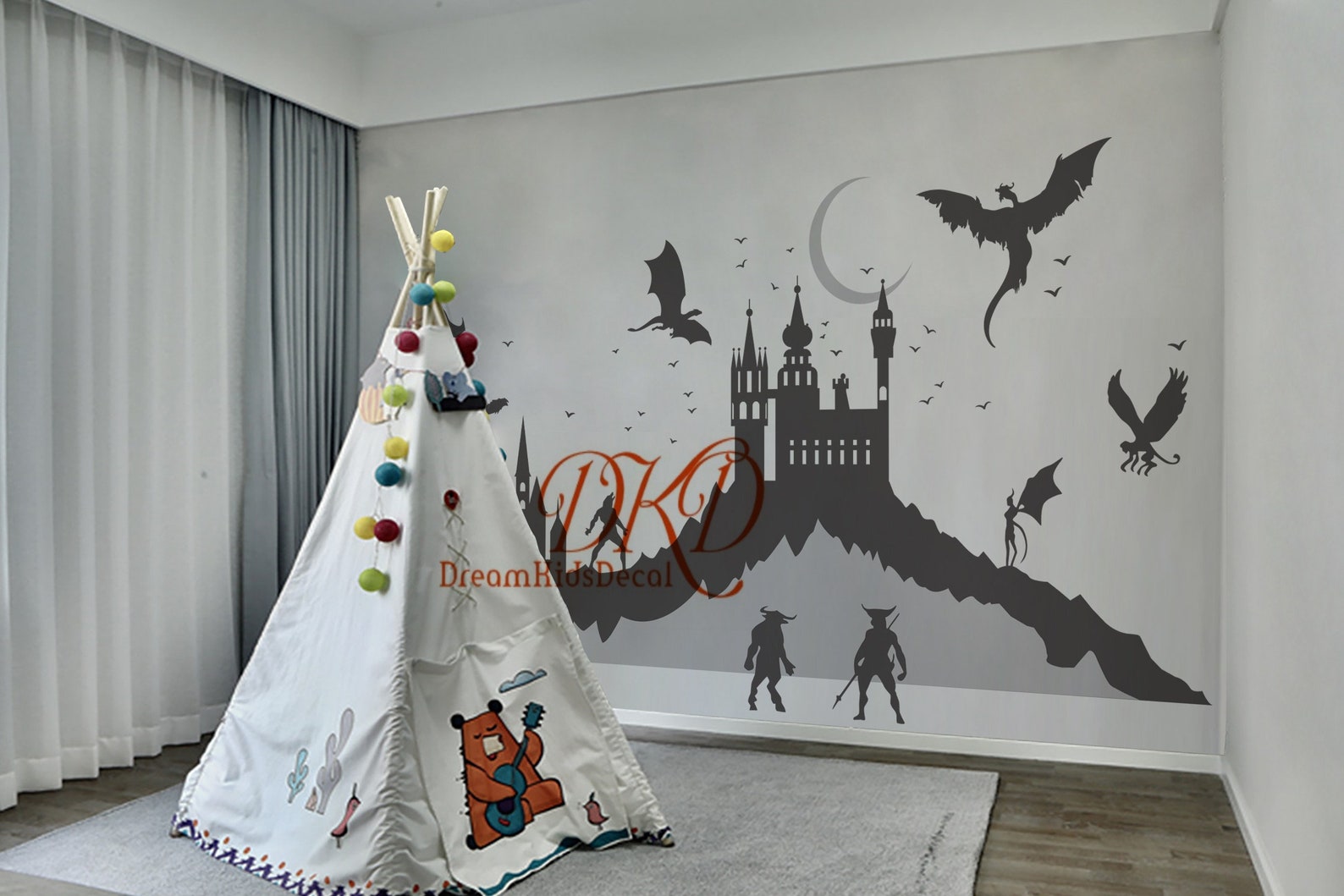 Fantasy Wall Castle Decal Moon Castle and Flying Dragon - Etsy