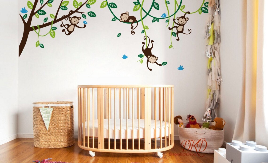 Nursery Wall Decal Jungle Monkey Wall Decals Hanging Monkeys - Etsy