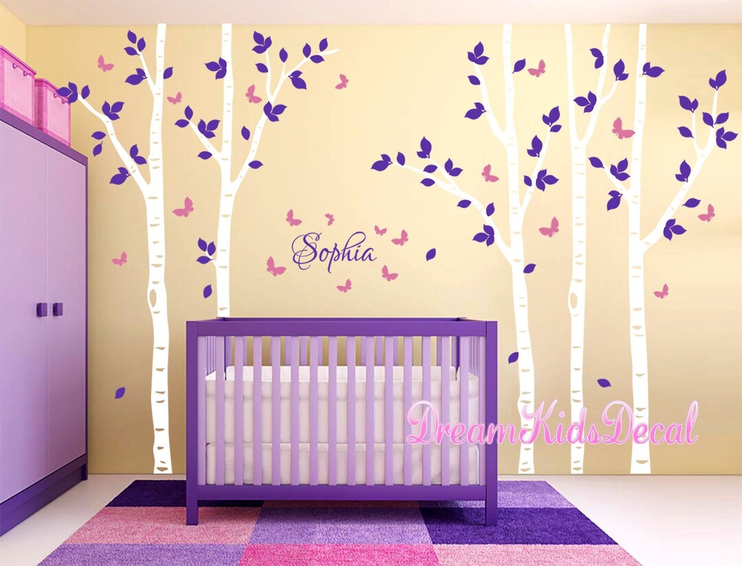 Birch Tree and Custom Name Decal, Baby Nursery Tree Wall Stickers, Tree ...