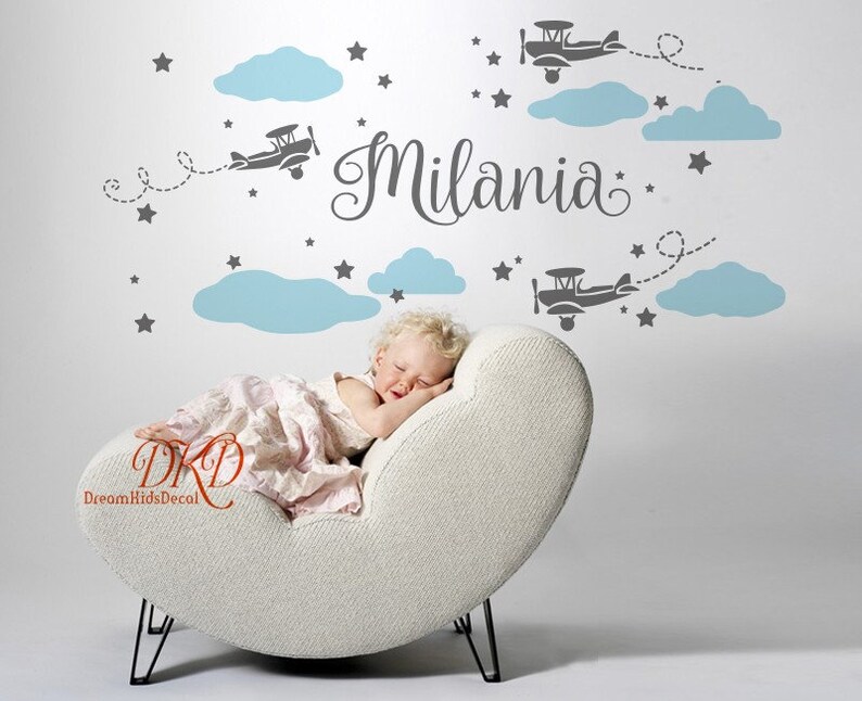 Airplane Decal Biplane Decal Cloud Decal Airplane Nursery | Etsy