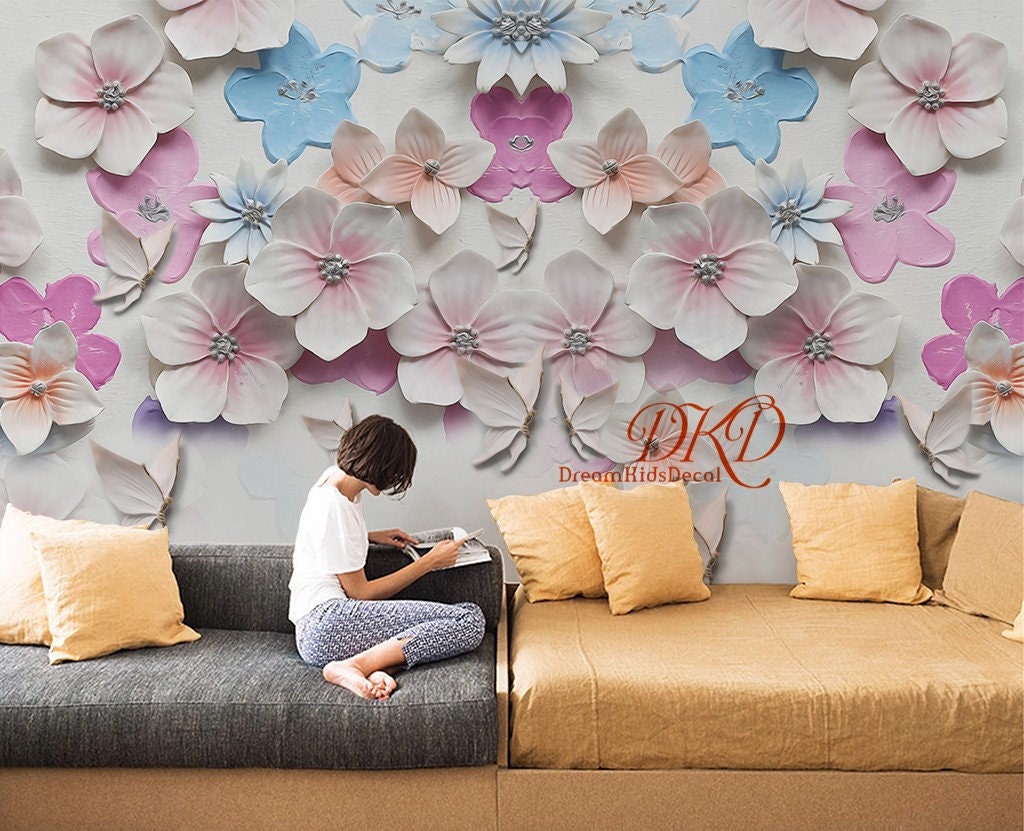 Self Adhesive Wallpaper Floral Wallpaper Mural Floral Wall | Etsy