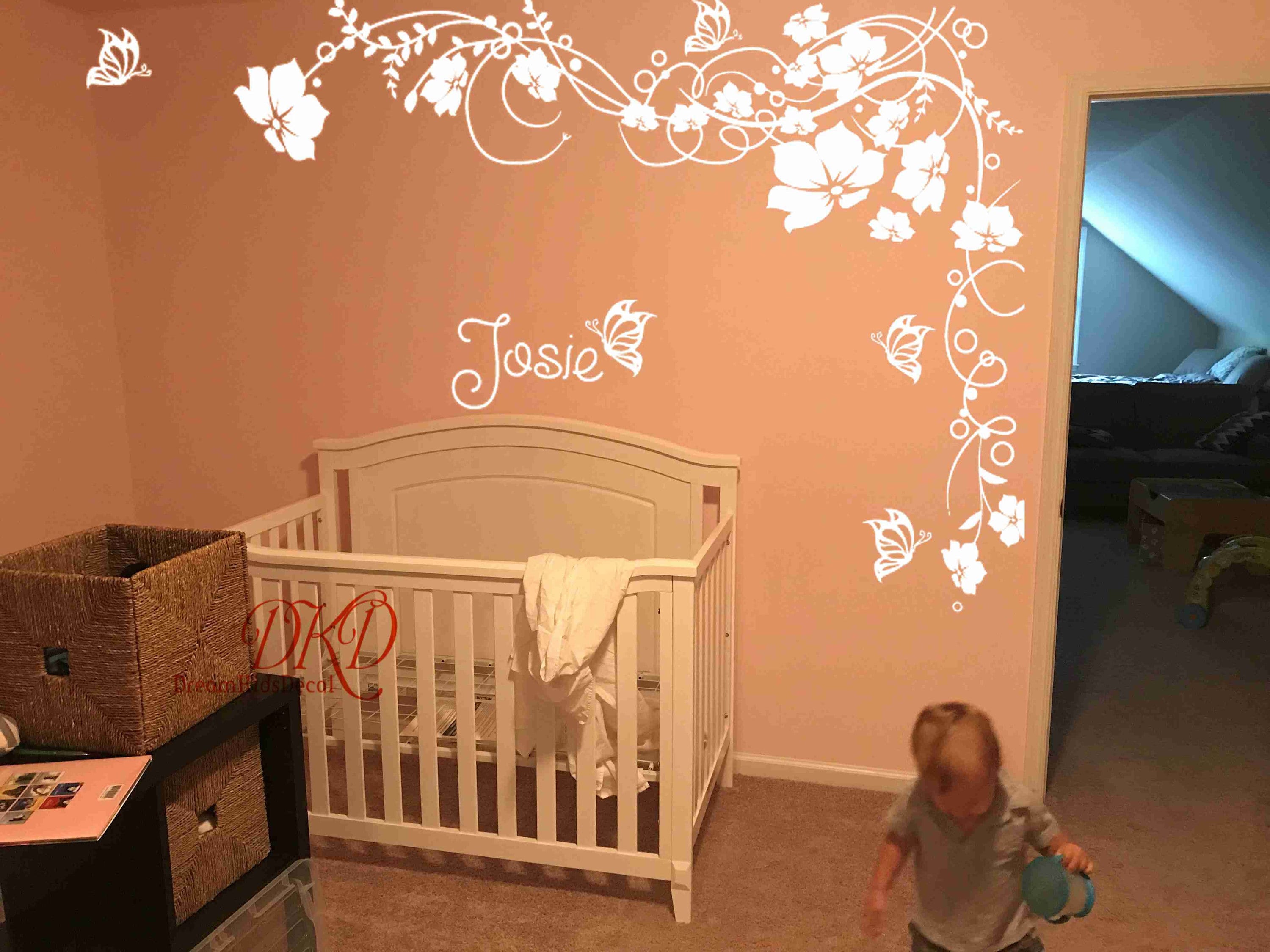Floral Wall Decal Nursery Wall Decal Vines With Butterflies | Etsy