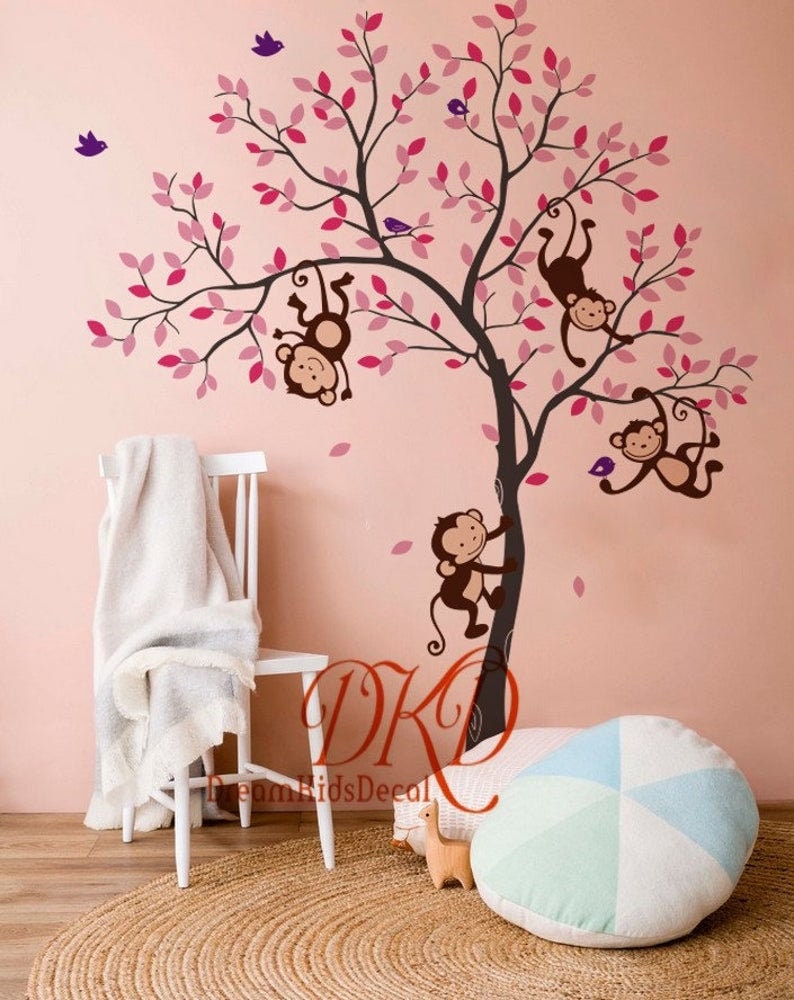 Removable Wall Sticker Tree Wall Decal With Jungle Monkeys - Etsy