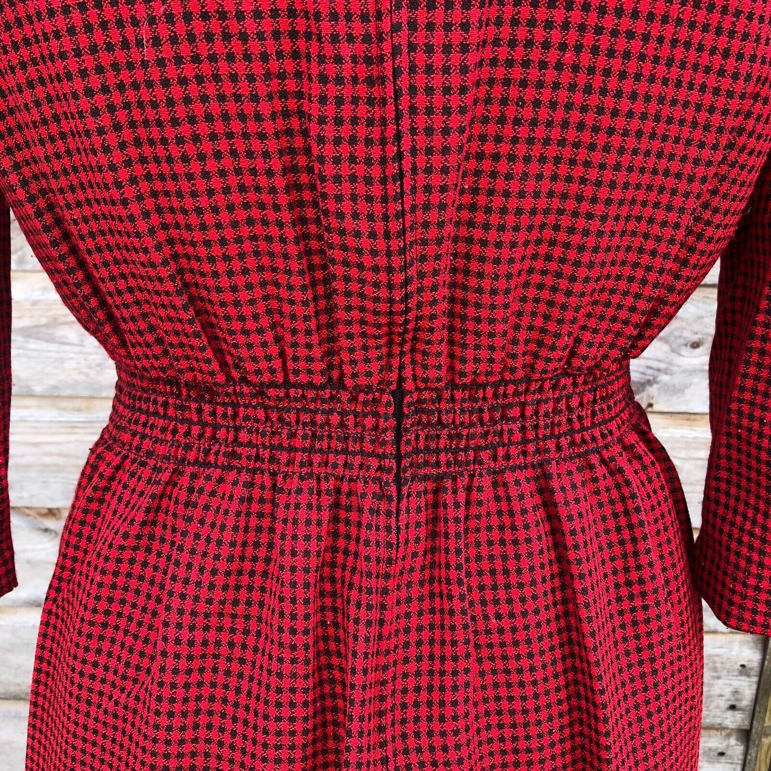 Vintage Red Check Dress Check 80's Elasticated Waist Size 10/12 ...