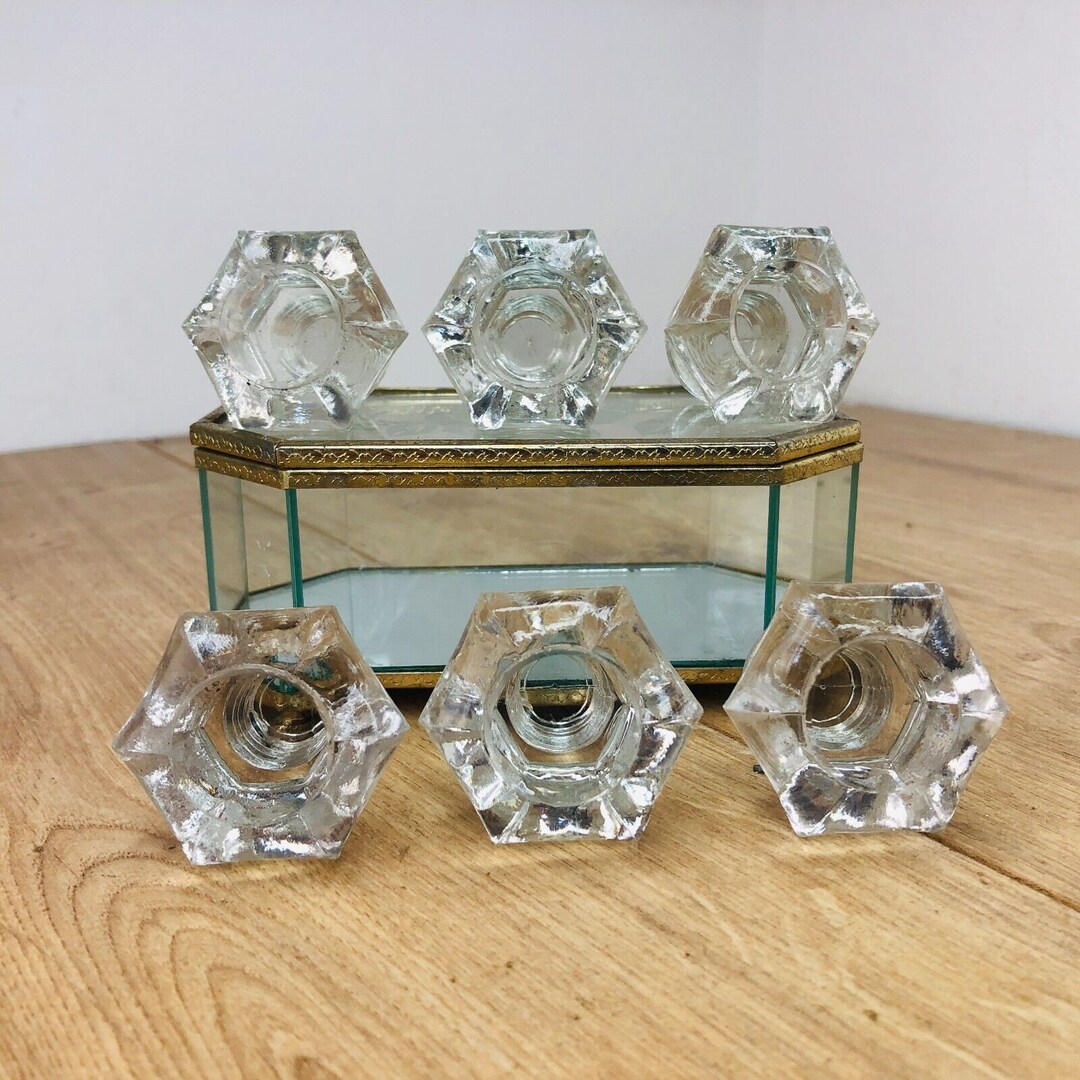 6 Medium Victorian Antique Screw Threaded Clear Glass Handles Drawers ...