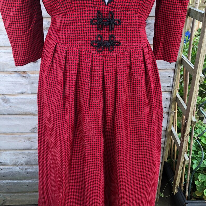 Vintage Red Check Dress Check 80's Elasticated Waist Size 10/12 ...