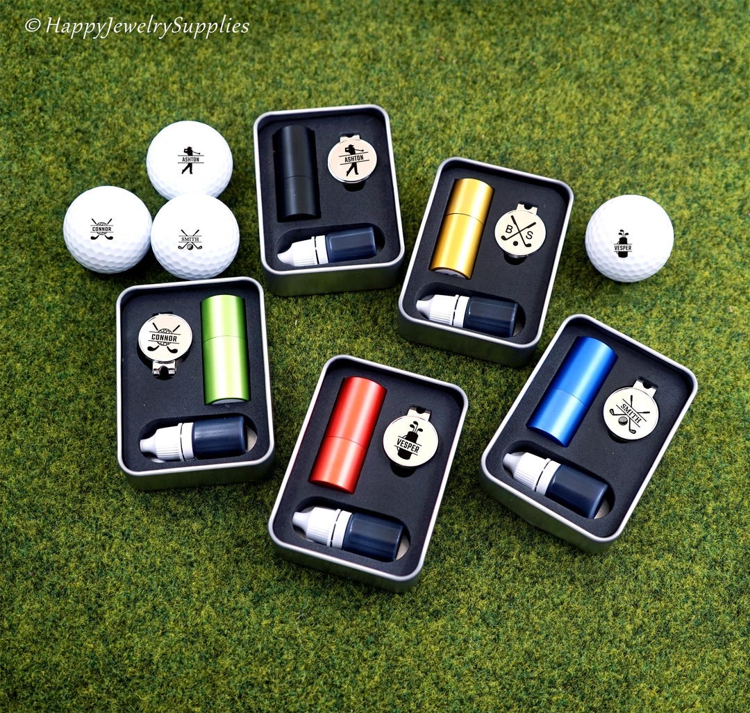 Custom Golf Ball Stamp Box With Hat Clip Set, Personalized Golf Stamps ...