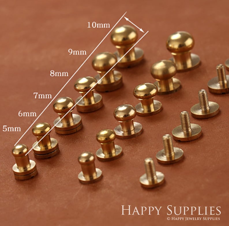 Brass Rivets and Studs for Leather, Round Head Brass Rivets and Studs ...