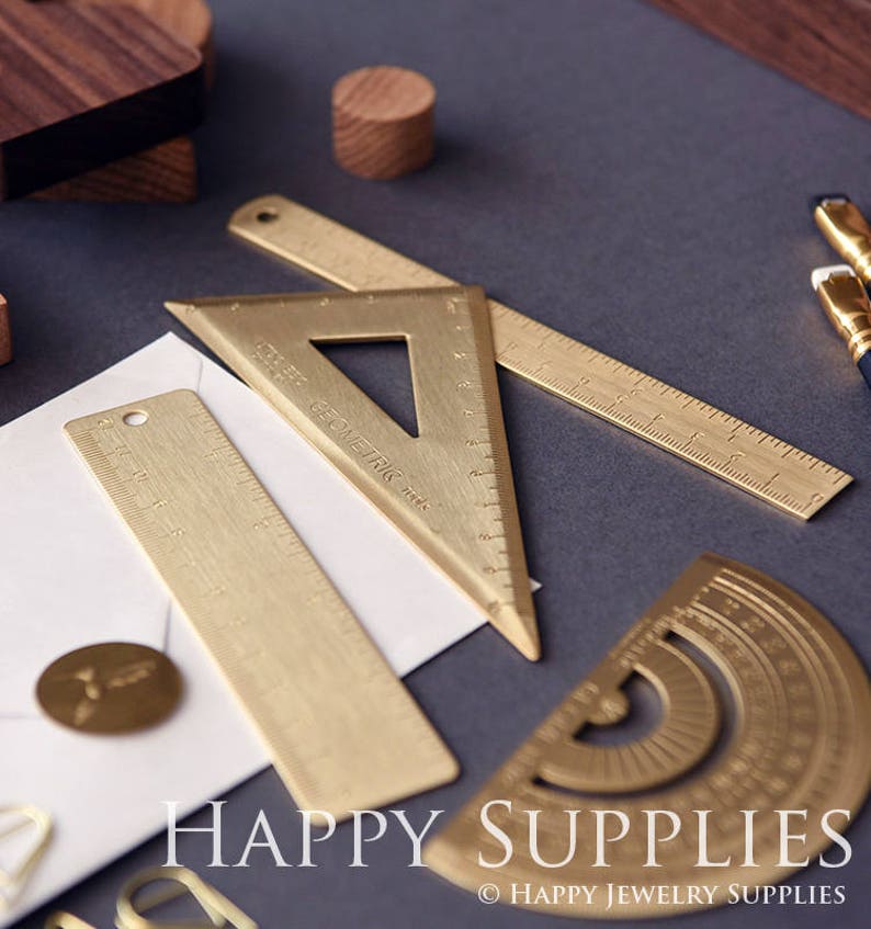 Vintage Minimalistic Brass Ruler Triangle Ruler Protractor | Etsy UK