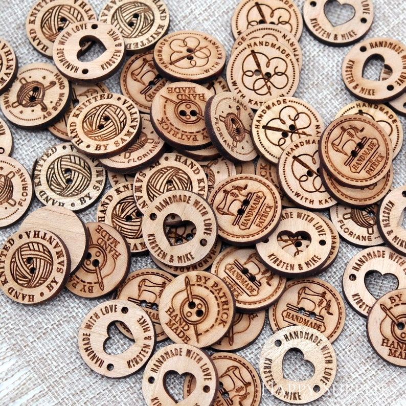 Custom Wooden Knit Crochet Buttons Tags Personalized Engraved - Etsy