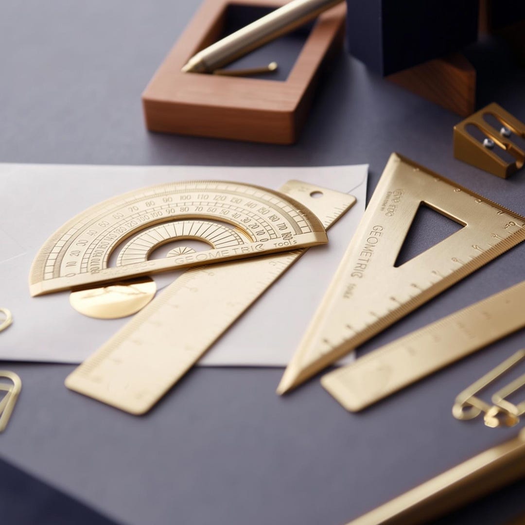 Minimalistic Brass Ruler Triangle Ruler Protractor Measurement Tool ...
