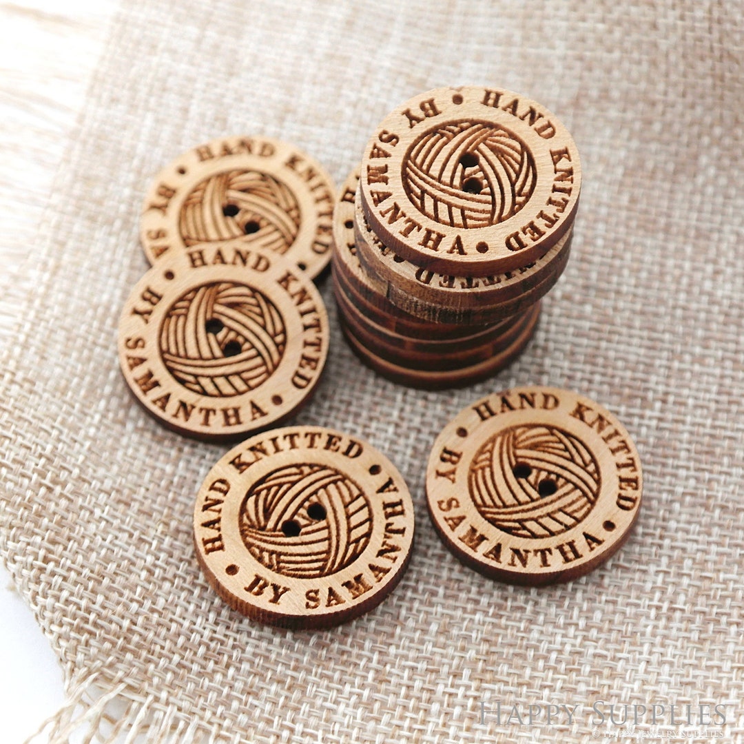 Custom Wooden Knit Crochet Buttons Tags, Personalized Engraved Wooden ...