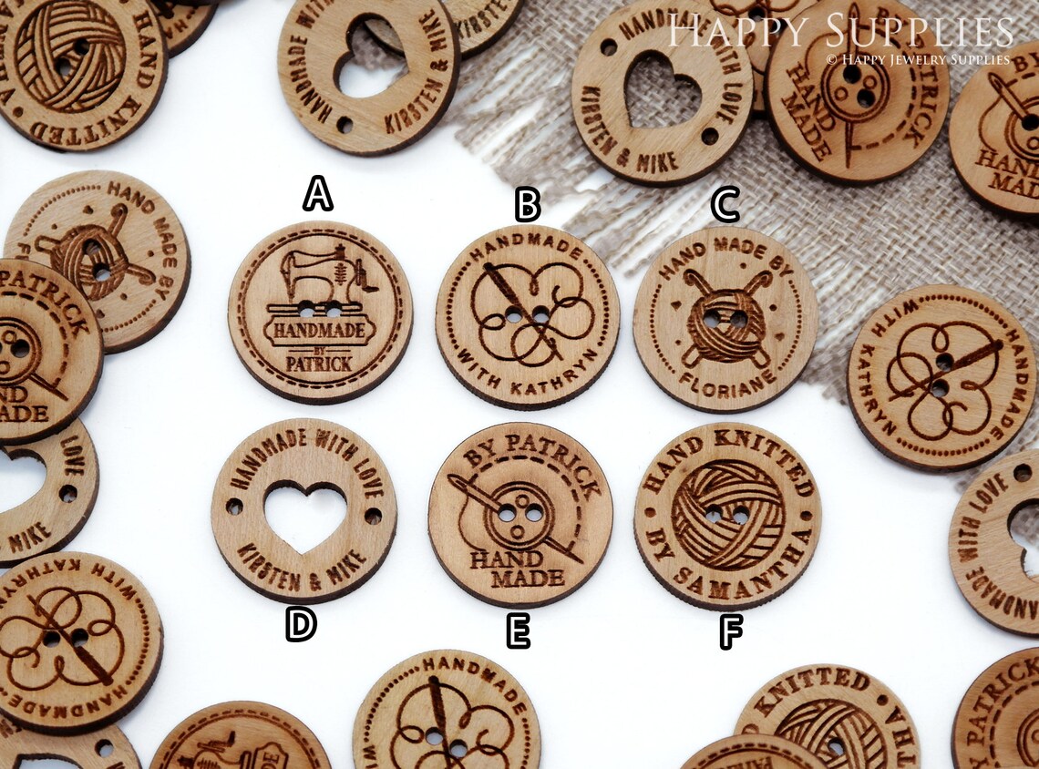 Custom Wooden Knit Crochet Pom Poms Buttons Tags, Personalized Engraved ...