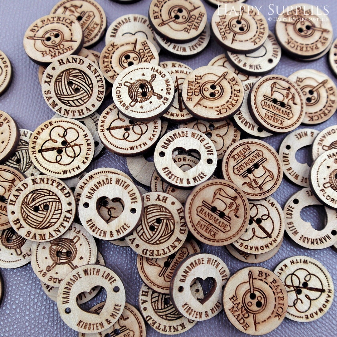 Custom Wooden Knit Crochet Buttons Tags, Personalized Engraved Wooden ...