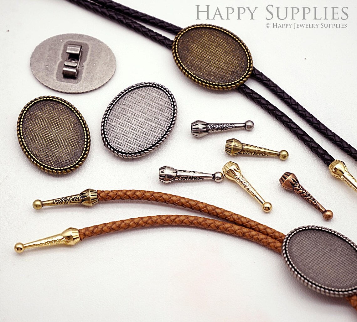 DIY Bolo Tie Slide Bezels, Leather Cord Bolo Ties, Bolo Tie Craft ...