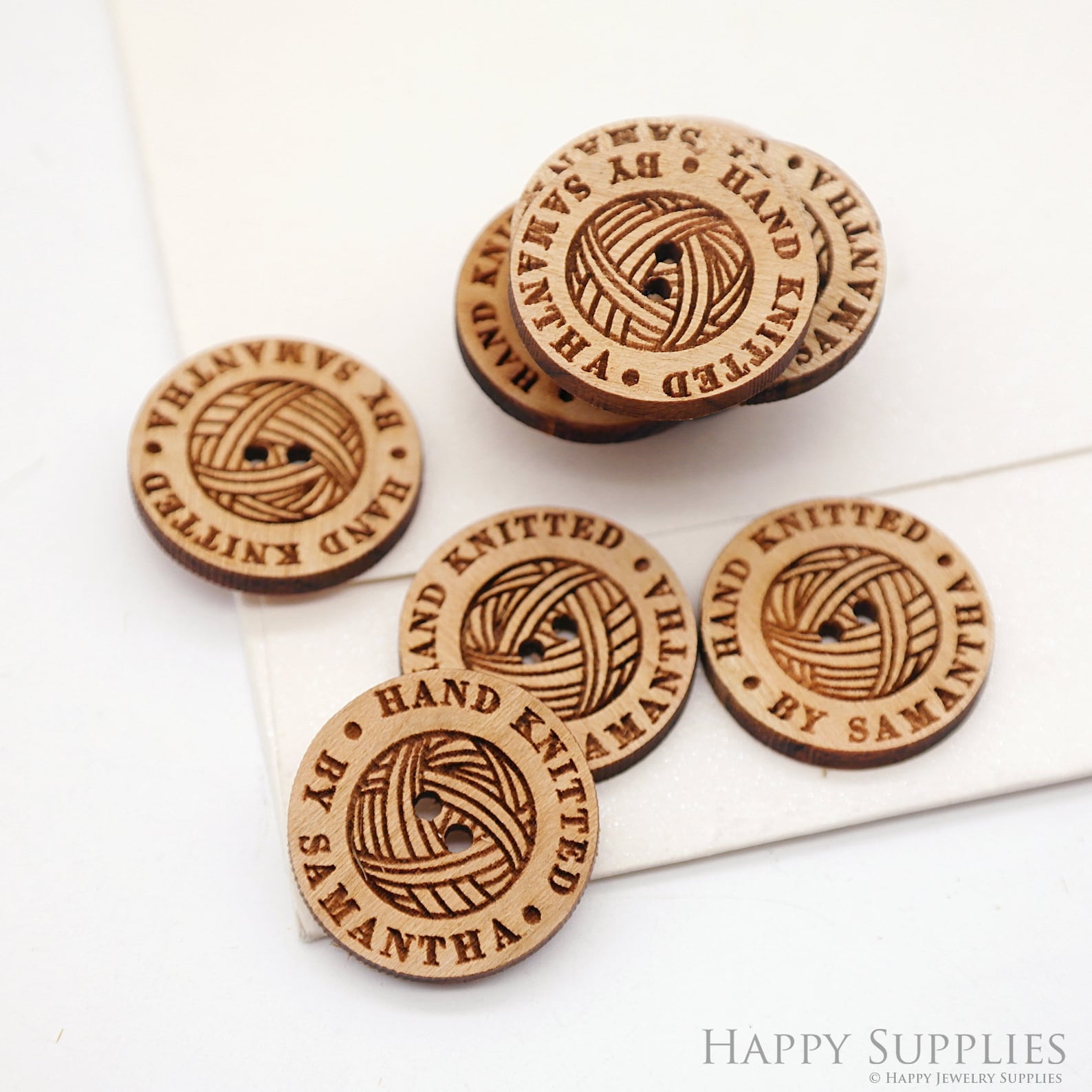 Custom Wooden Knit Crochet Buttons Tags, Personalized Engraved Wooden ...
