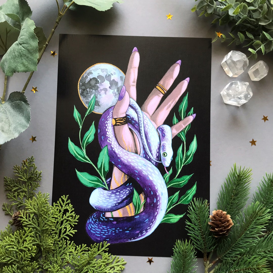 Hand and Snake- Hand Signed Art Print on Textured High Quality Paper ...