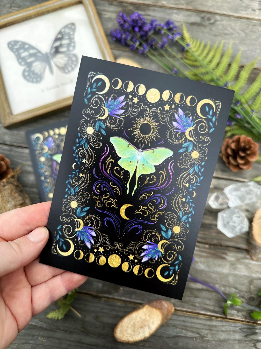 Luna Moth and Moon Phase Postcard - Designed by Pixie Cold - Etsy