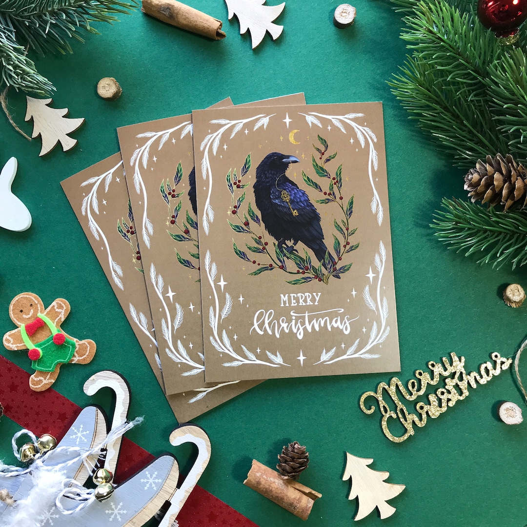 Raven Christmas Card magical Winter Animals Edition Painted by Pixie ...