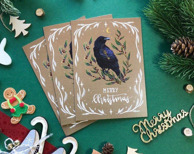 Raven Christmas Card -magical Winter Animals Edition- Painted by Pixie ...