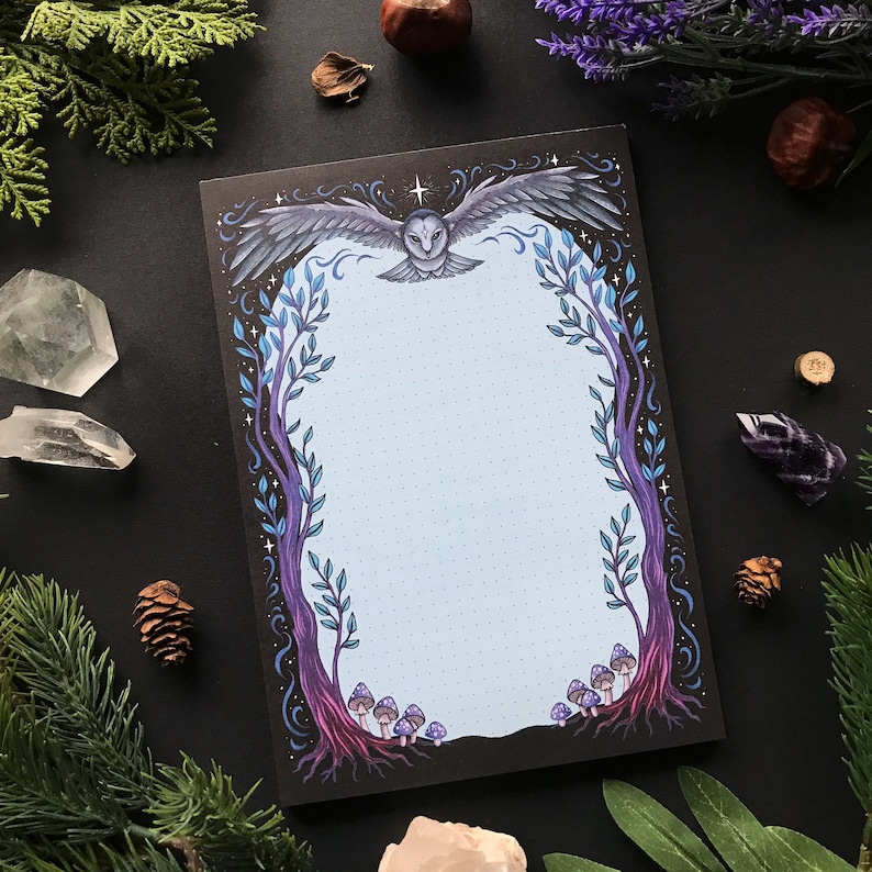 Note Pad A5 50 Sheets Owl and Trees Pixie Cold Design - Etsy