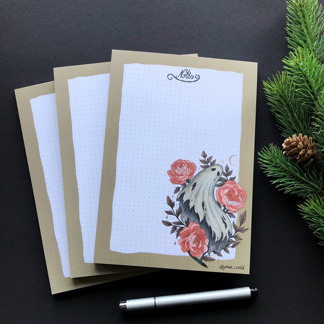 Note Pad A5 -50 Sheets- Ghost and Peonies --> Pixie Cold Design - Etsy