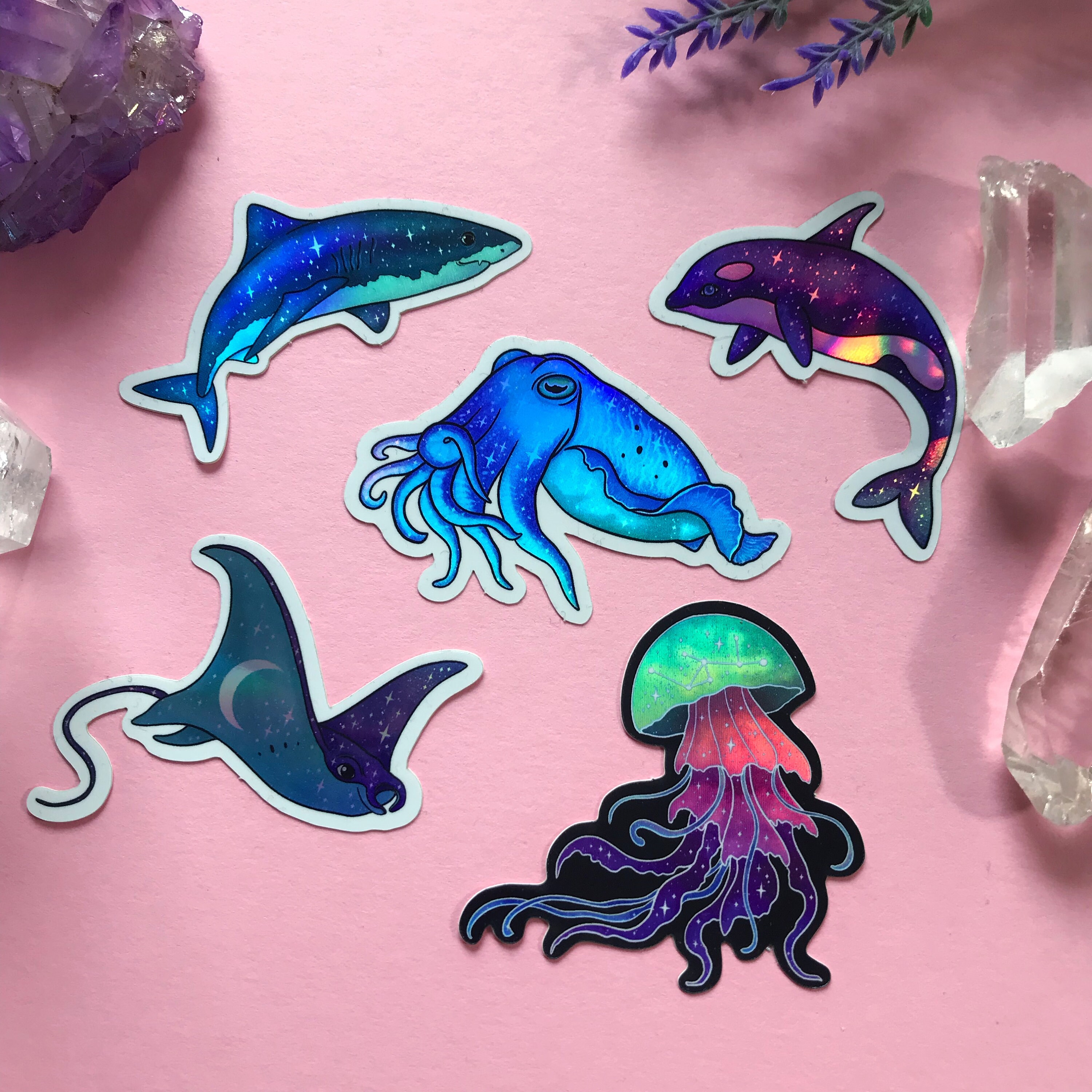 Holographic Vinyl Sticker Bundle ocean Collection Animals - Etsy