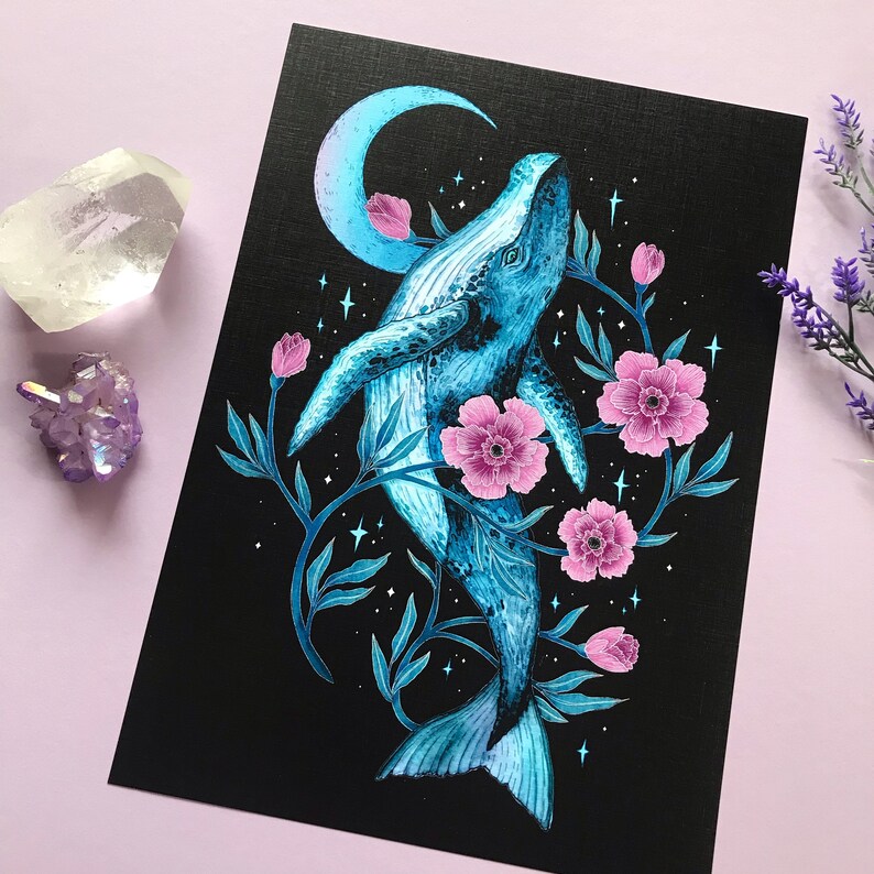 Humpback Whale- Hand Signed Art Print on Textured High Quality Paper ...