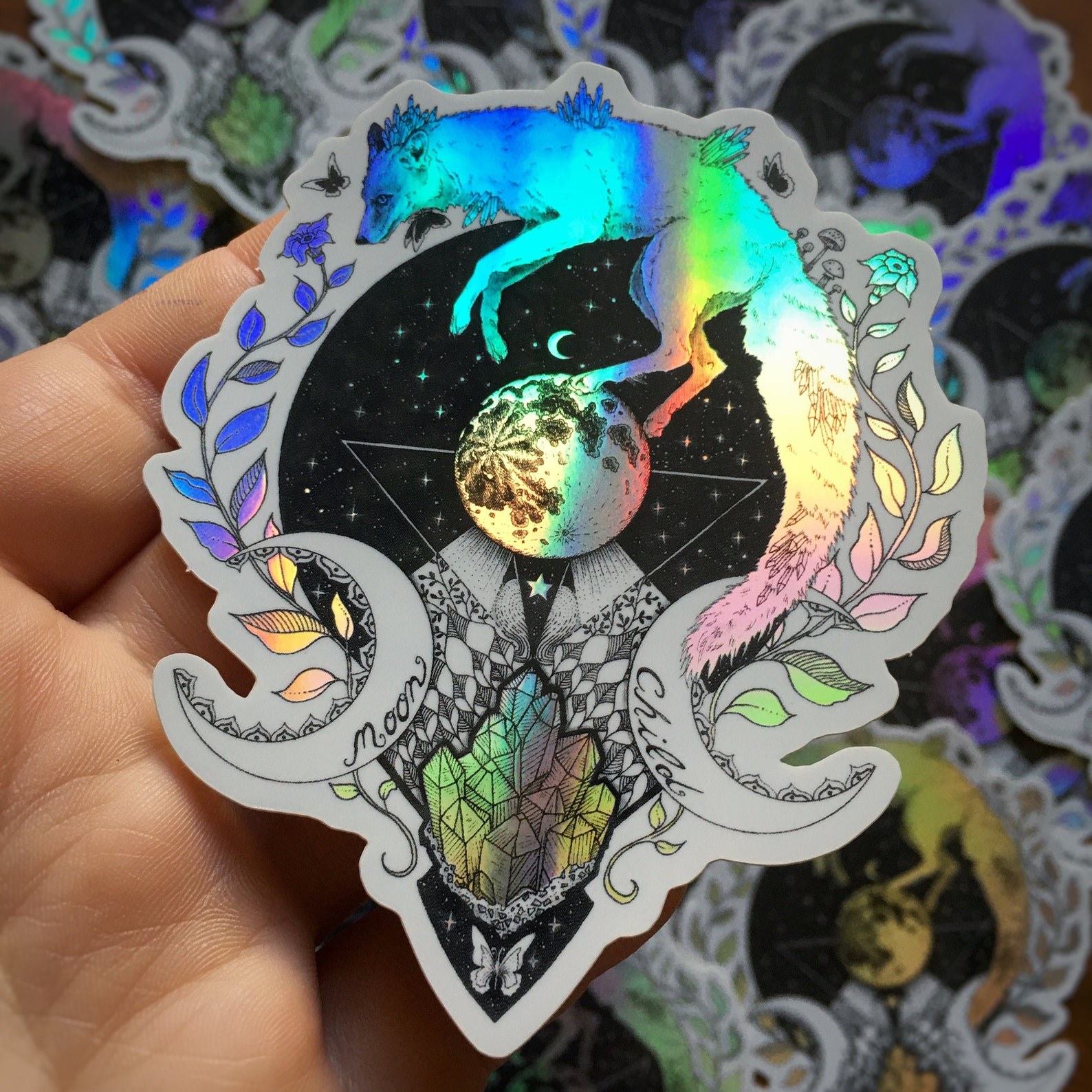 Big 10 cm Holo vinyl sticker Moon Child holographic | Etsy
